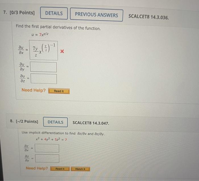 Solved 7. (0/3 Points] DETAILS PREVIOUS ANSWERS SCALCET8 | Chegg.com