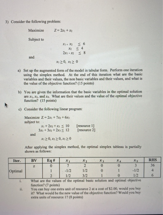 Solved 3) Consider the following problem: Maximize Z=2x1 + | Chegg.com