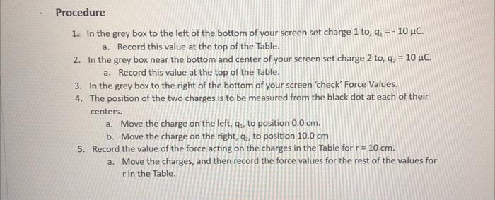 Solved Table: q1−10q210 (20 points)Procedure 1. In the grey | Chegg.com