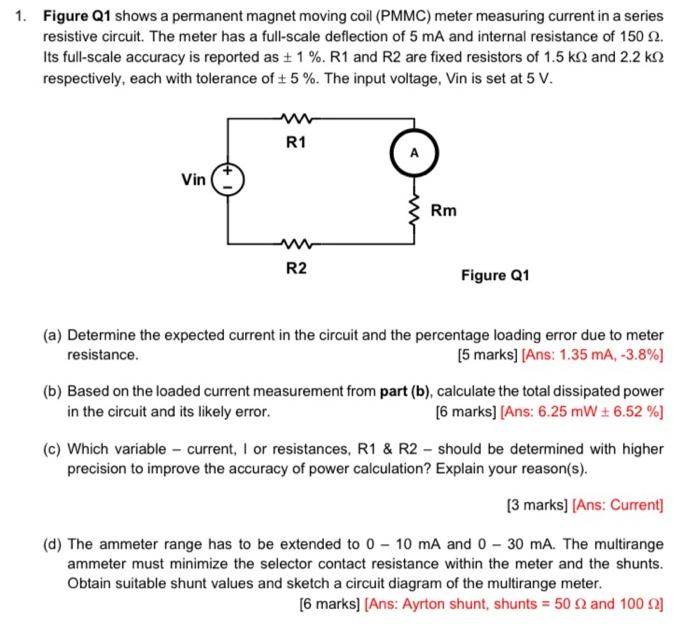 Solved Figure Q1 shows a permanent magnet moving coil (PMMC) | Chegg.com