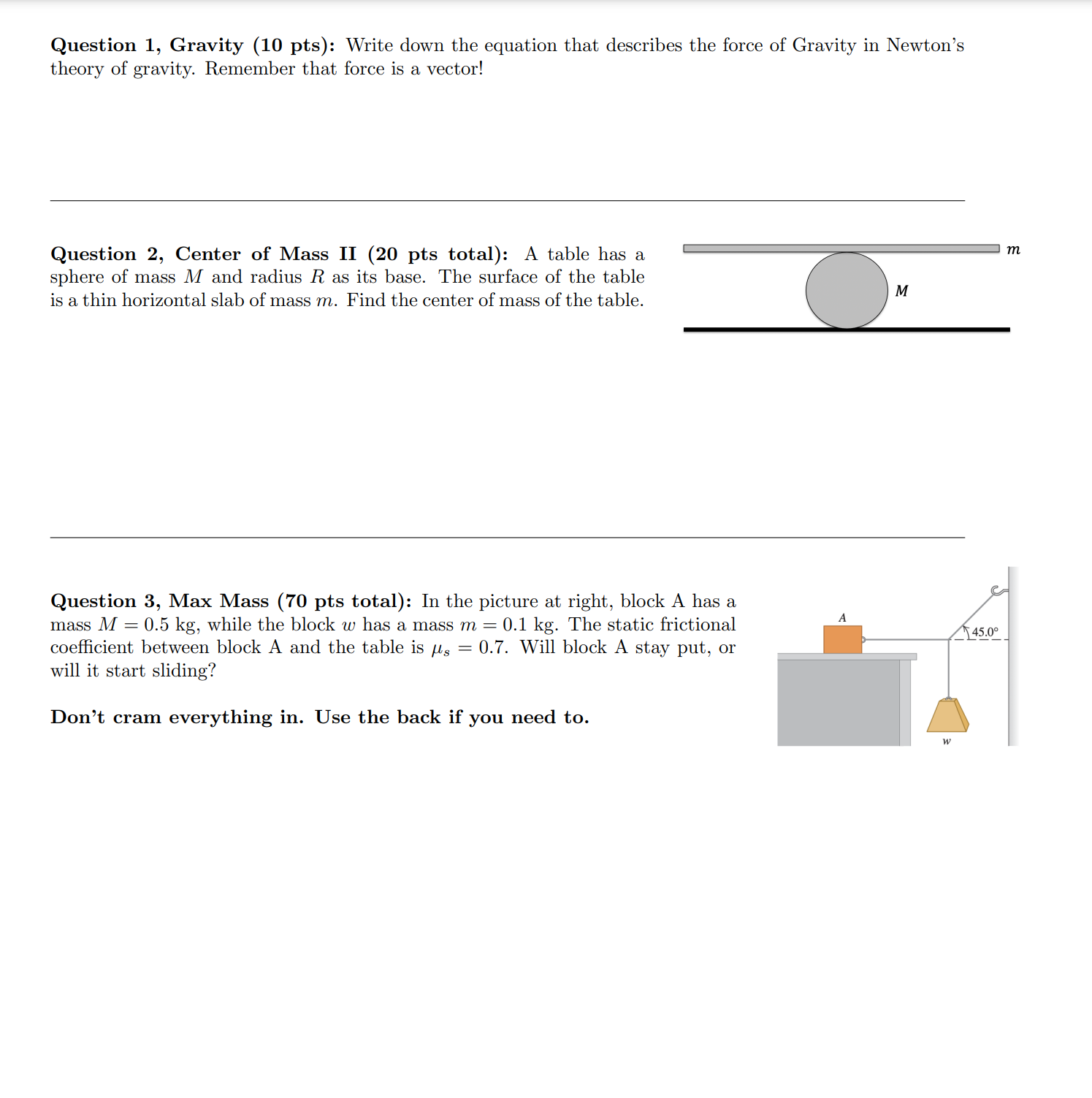 Solved Question 1, ﻿Gravity (10 ﻿pts): Write down the | Chegg.com