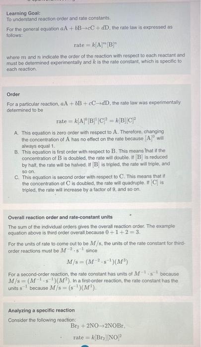 Solved Learning Goal: To understand reaction order and rate | Chegg.com