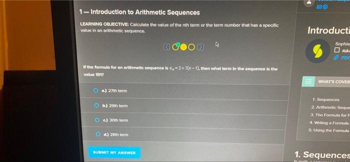 Solved 1 - Introduction to Arithmetic Sequences LEARNING | Chegg.com