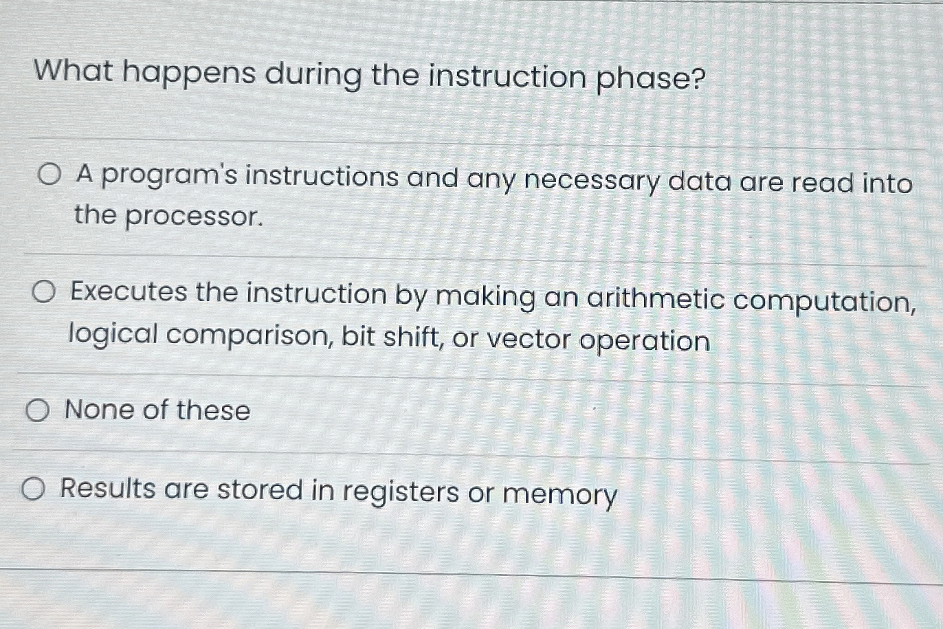 Solved What happens during the instruction phase?A program's | Chegg.com