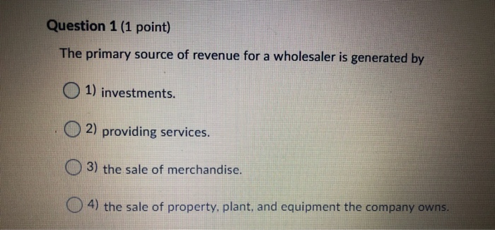 Solved Question 1 (1 point) The primary source of revenue | Chegg.com