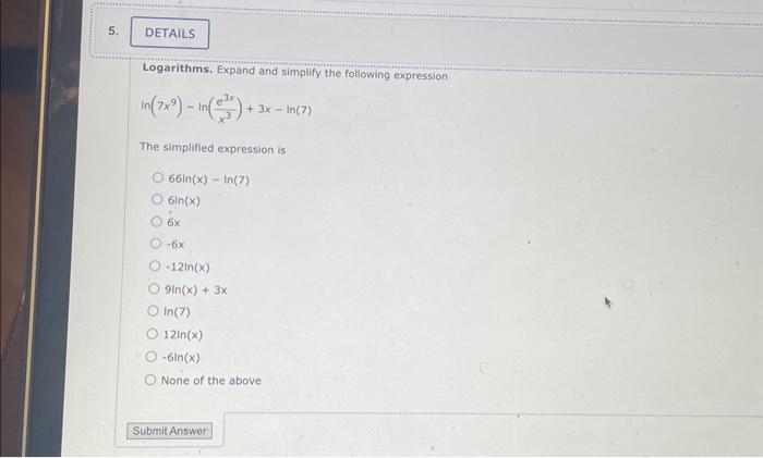 Solved Logarithms. Expand and simplify the following | Chegg.com