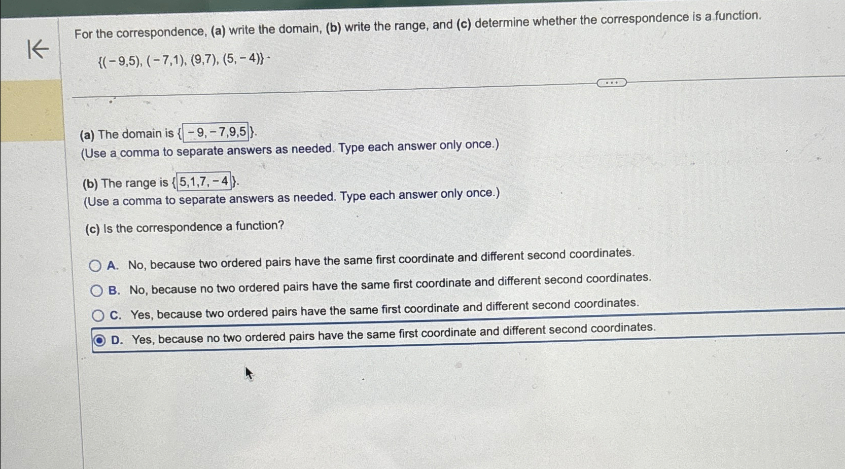 Solved For the correspondence, (a) ﻿write the domain, (b) | Chegg.com