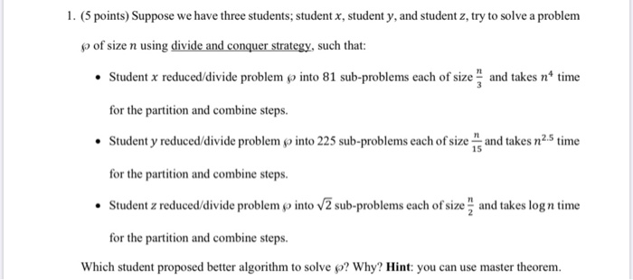 Solved 1. (5 points) Suppose we have three students; student | Chegg.com