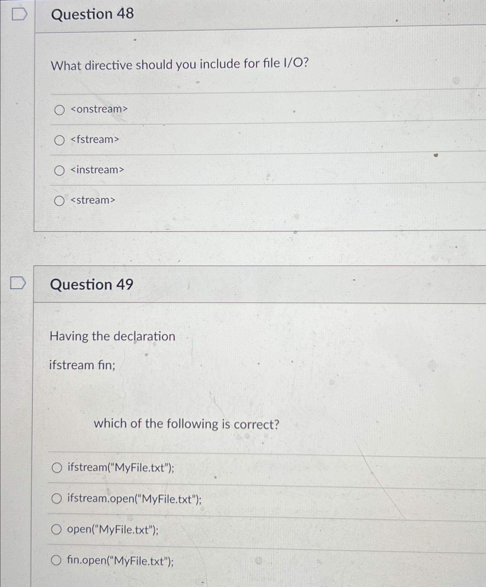 Solved Question 48What directive should you include for file | Chegg.com