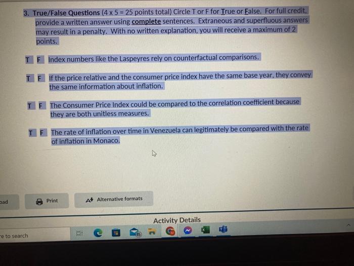Solved True/False Questions ( 4×5=25 points total) Circle T | Chegg.com