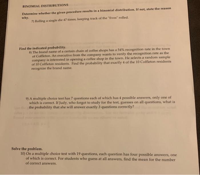 Solved BINOMIAL DISTRIBUTIONS why Determine whether the | Chegg.com