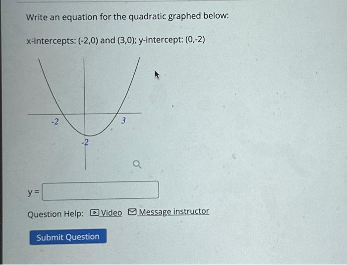 Solved Write an equation for the quadratic graphed below: | Chegg.com