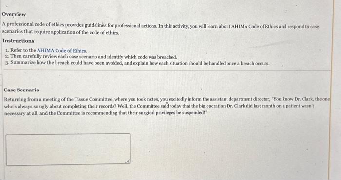 Solved Overview A professional code of ethics provides | Chegg.com