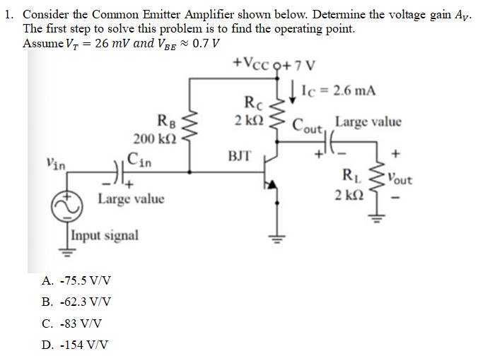 Solved Consider the Common Emitter Amplifier shown below. | Chegg.com