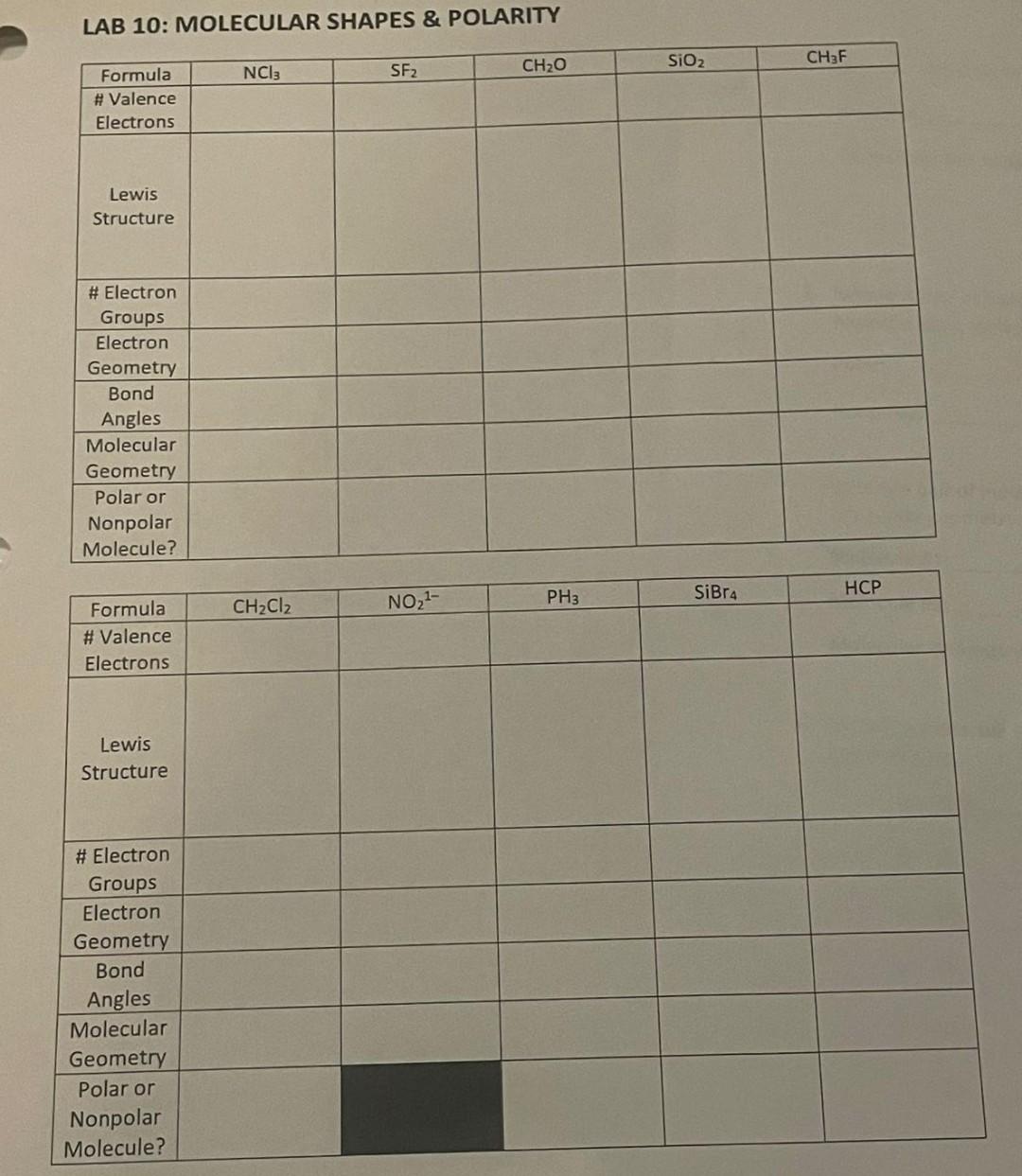 Solved LAB 10: MOLECULAR SHAPES \& POLARITY | Chegg.com