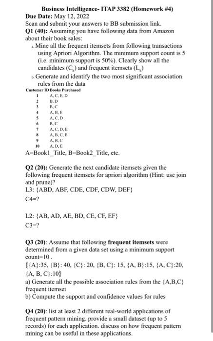Solved Business Intelligence- ITAP 3382 (Homework #4) Due | Chegg.com