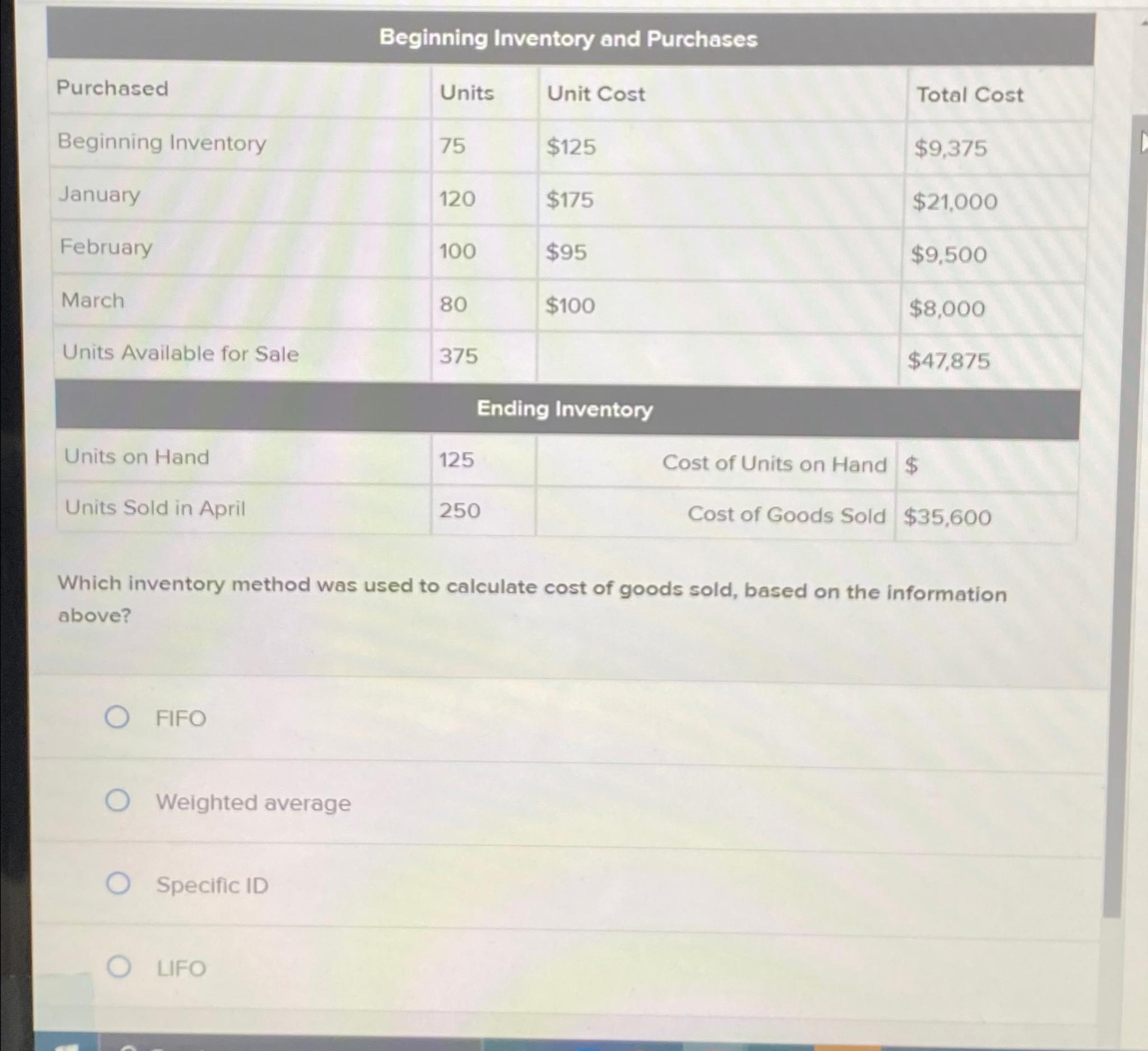 Solved \table[[Beginning Inventory and | Chegg.com