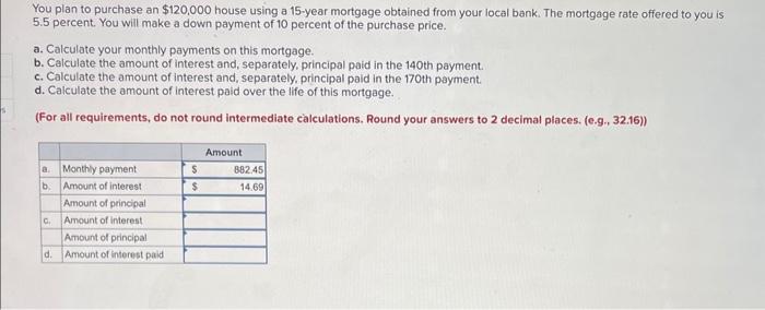 Solved You plan to purchase an $120,000 house using a 15 | Chegg.com