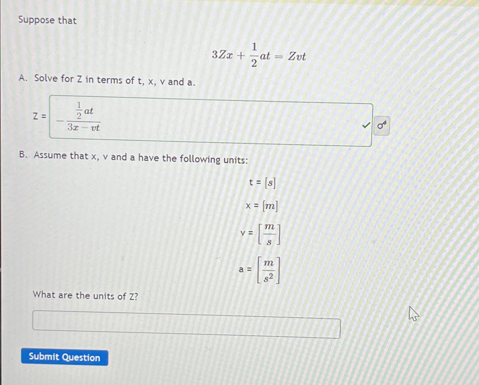 Solved Suppose that3Zx+12at=ZvtA. ﻿Solve for z ﻿in terms of | Chegg.com