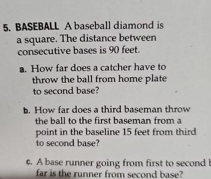 Solved BASEBALL A baseball diamond is a square. The distance | Chegg.com