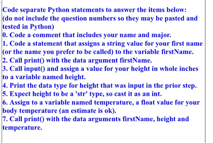 Solved Code separate Python statements to answer the items | Chegg.com