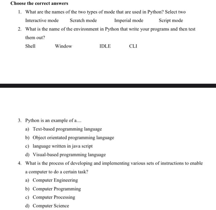 Solved Choose the correct answers 1. What are the names of | Chegg.com