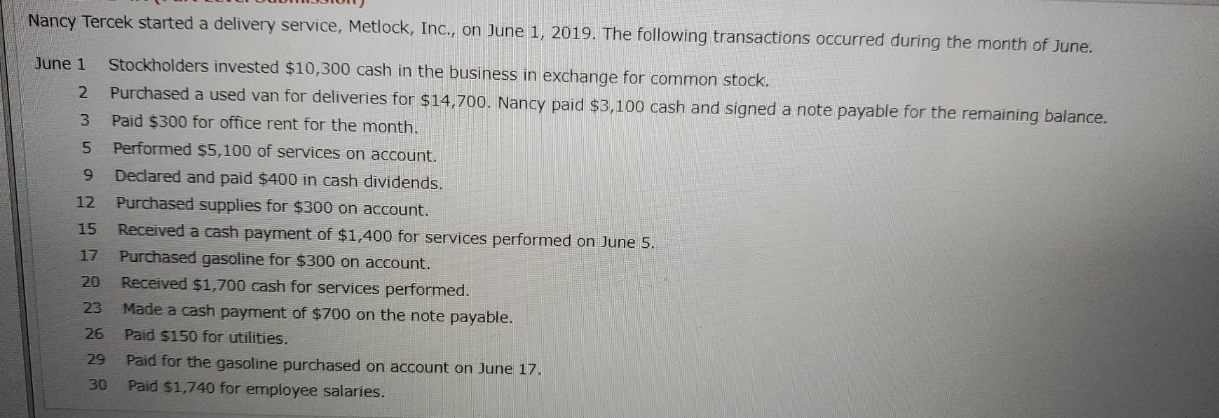 Solved Nancy Tercek started a delivery service, Metlock, | Chegg.com