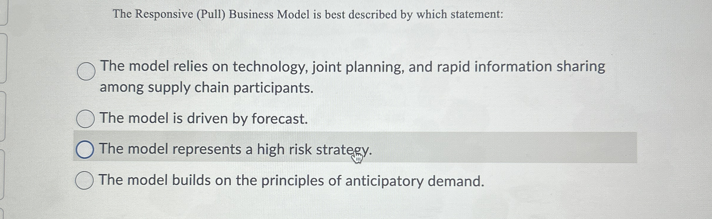 Solved The Responsive (Pull) ﻿Business Model is best | Chegg.com