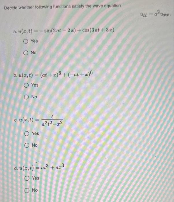 Solved Decide whether following functions satisfy the wave | Chegg.com