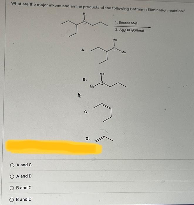 Solved What are the major alkene and amine products of the | Chegg.com