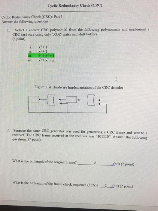 Cyclic Redundancy Check (CRC) Cyclic Redundancy Check | Chegg.com