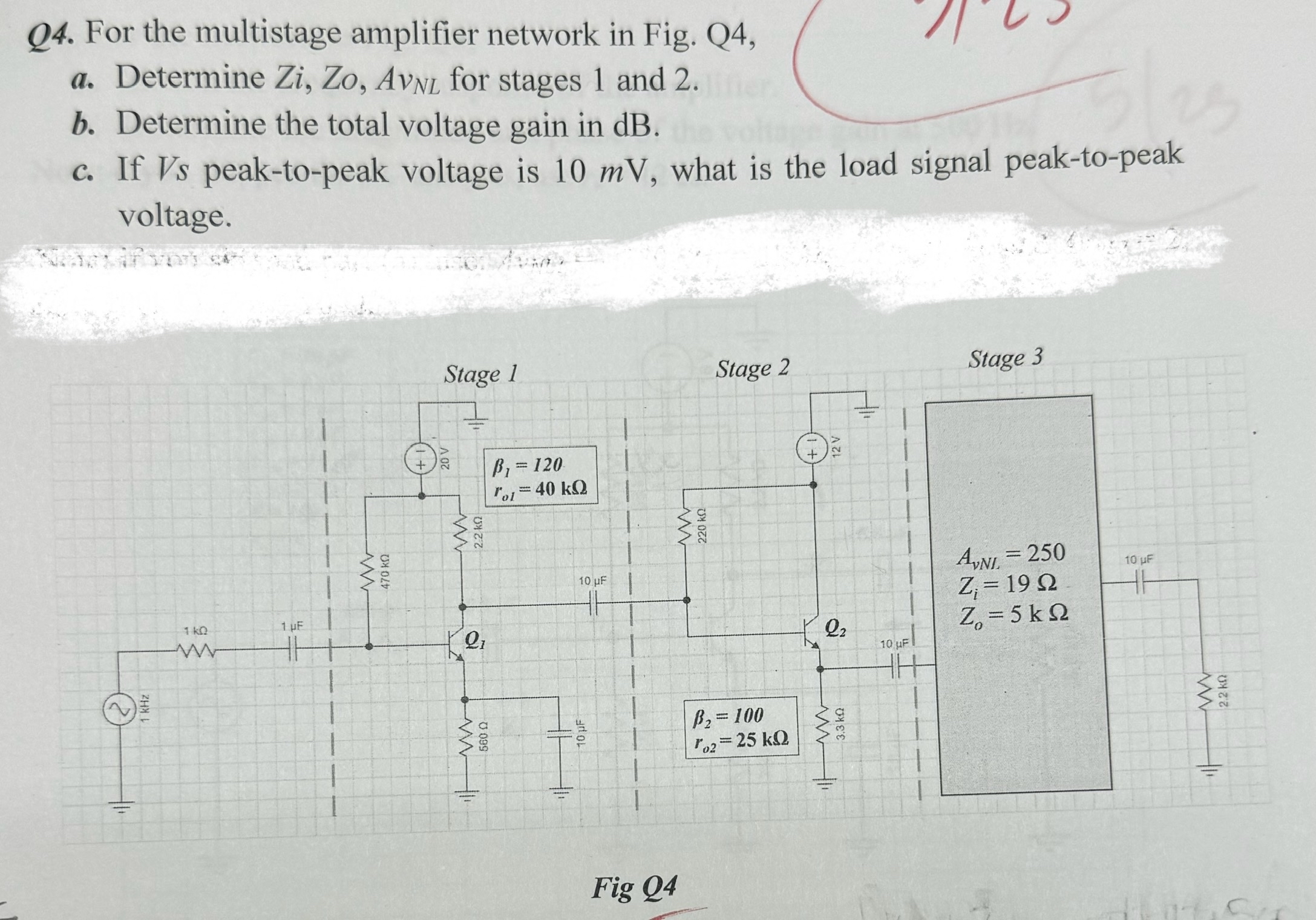 Solved Q4. ﻿For the multistage amplifier network in Fig. | Chegg.com