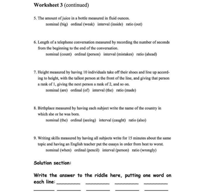 Solved Worksheet 3 Scales of Measurement Riddle: How do you | Chegg.com