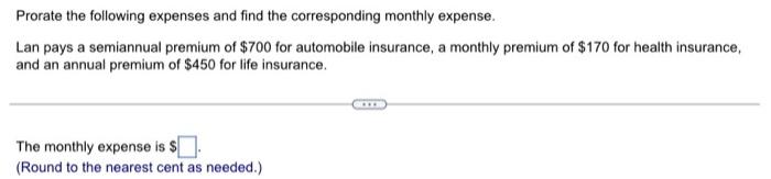 Solved Prorate the following expenses and find the | Chegg.com