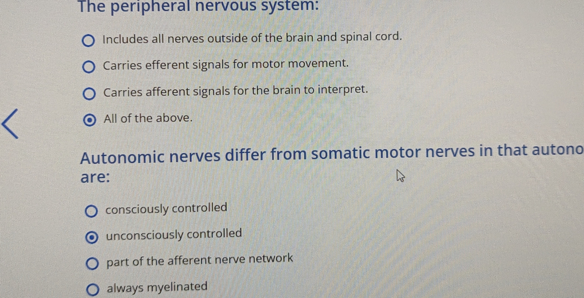 Solved The peripheral nervous system:Includes all nerves | Chegg.com