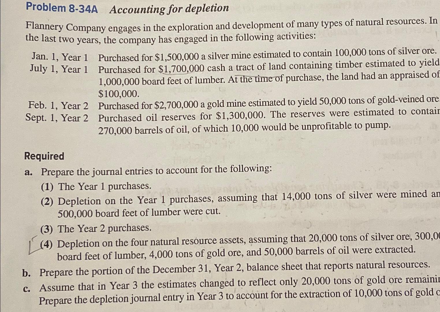Solved Problem 8-34A Accounting for depletionFlannery | Chegg.com