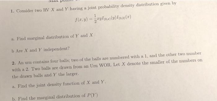 Solved 1. Consider two RV X and Y having a joint probability | Chegg.com