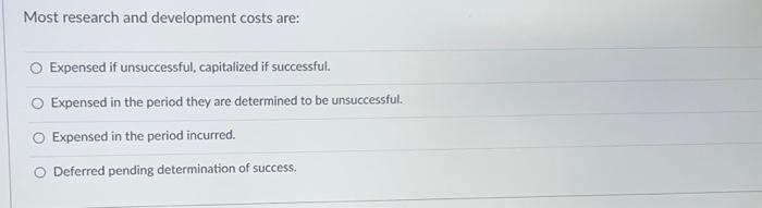 Solved Most research and development costs are: Expensed if | Chegg.com