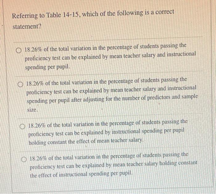 Solved TABLE 14-15 The superintendent of a school district | Chegg.com