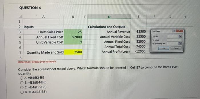 Solved Consider the following Excel spreadsheet. Reference: | Chegg.com