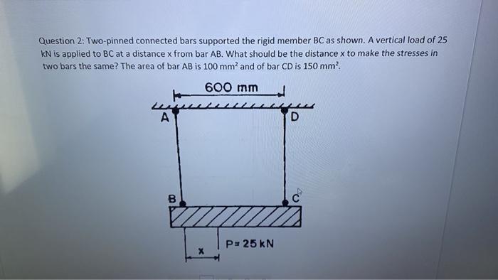 Solved Question 2: Two-pinned connected bars supported the | Chegg.com