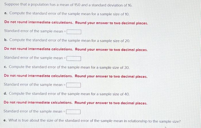 Solved Suppose that a population has a mean of 150 and a | Chegg.com