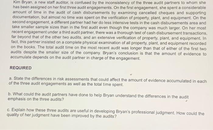 Solved Kim Bryan, a new staff auditor, is confused by the | Chegg.com