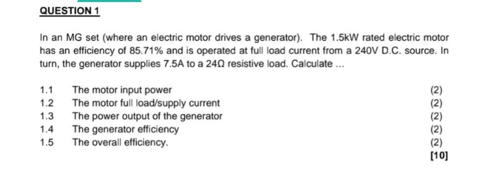 Solved In an MG set (where an electric motor drives a | Chegg.com