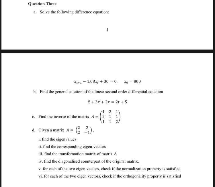 Question Threea. ﻿Solve the following difference | Chegg.com