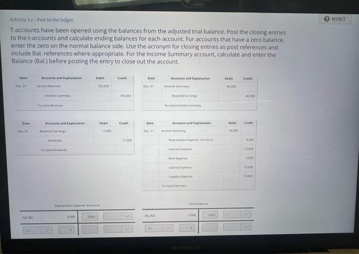 Solved Activity 3.f - Poit to the ledger. T-accounts have | Chegg.com