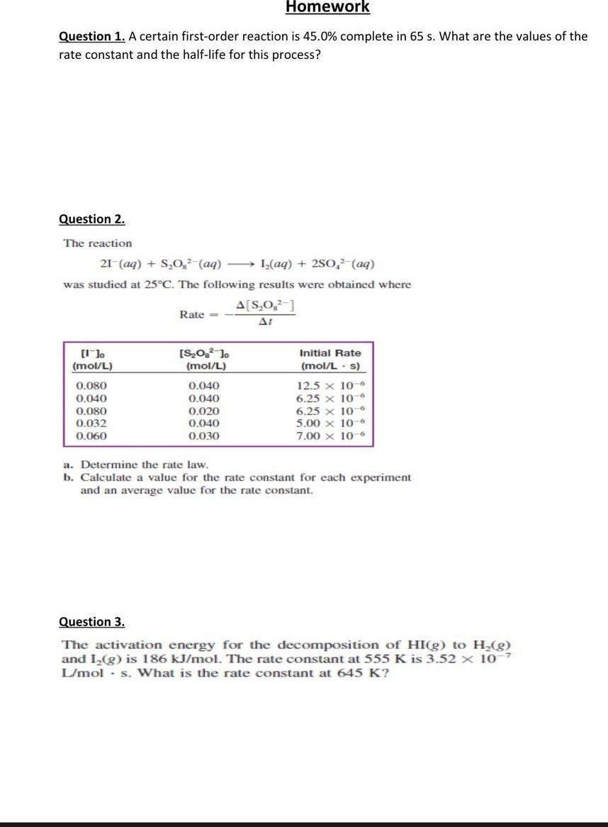Solved Question 1. A certain first-order reaction is 45.0% | Chegg.com