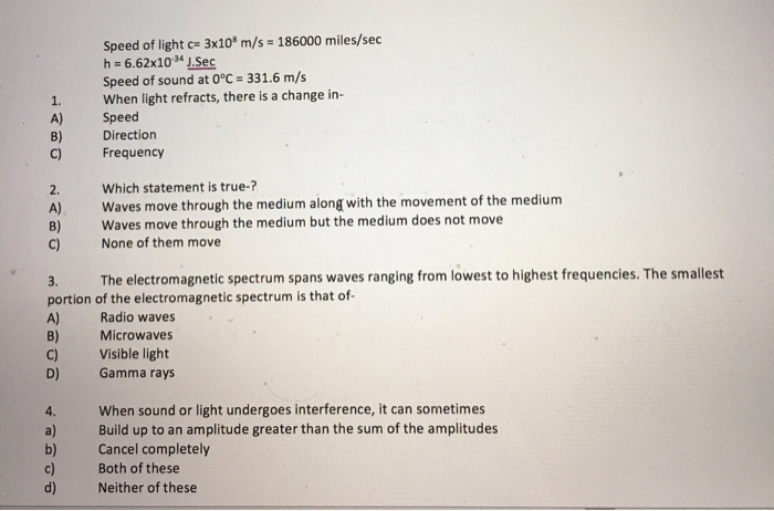 Solved Speed of light c 3x10 m/s = 186000 miles/sec h = | Chegg.com
