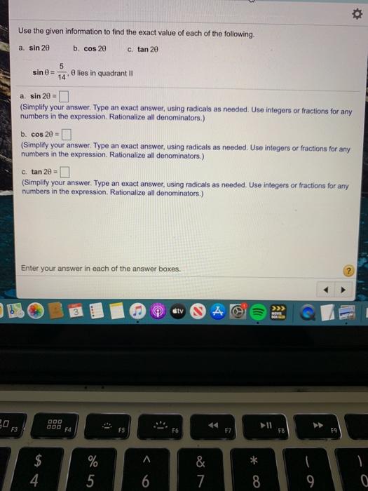 Solved o Use the given information to find the exact value | Chegg.com