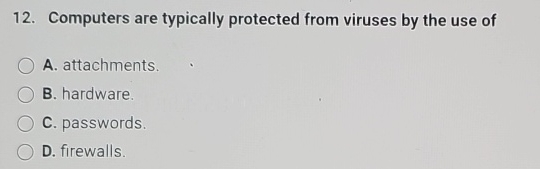 Solved Computers are typically protected from viruses by the | Chegg.com